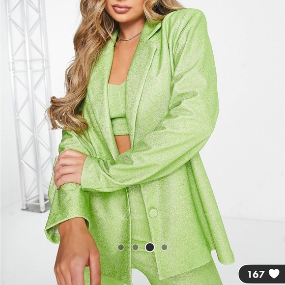 ASOS | Jackets & Coats | Nwt Asos Luxe Glitter Blazer In Lime Green ...